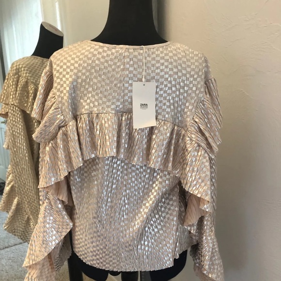 Zara | Tops | Zara Shiny Top With Ruffles M New | Poshmark